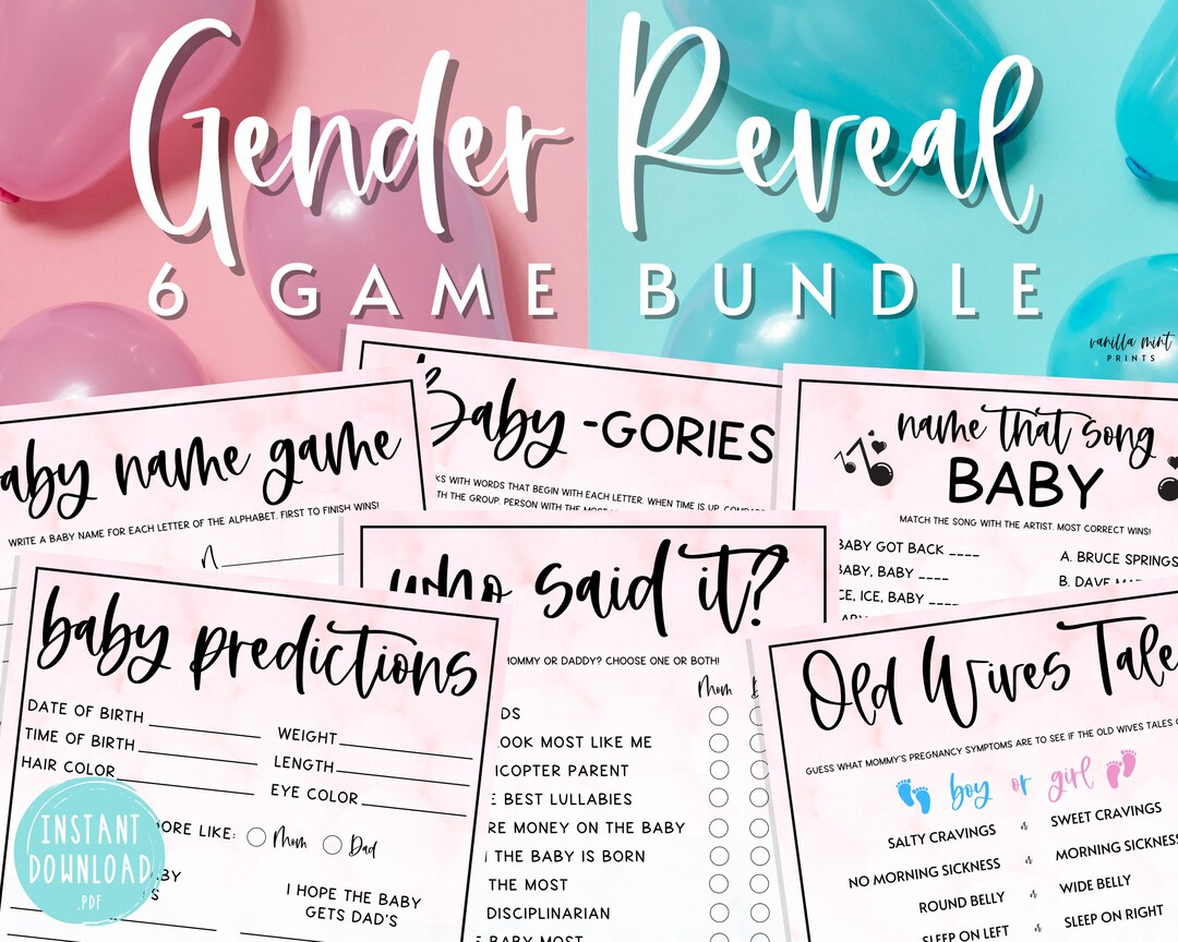 Gender Reveal Party Games 6 Game BUNDLE | Baby Shower | Fun Games for ...