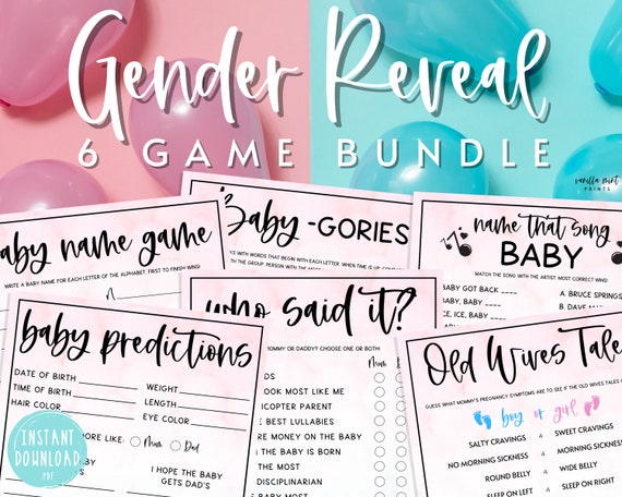 Gender Reveal Party Games 6 Game BUNDLE Baby Shower Fun | Etsy