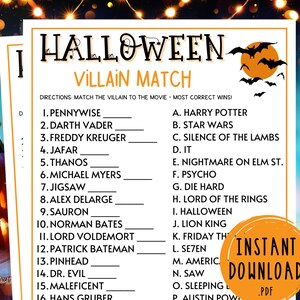 Halloween Trivia Villain Matching Game Bad Guys Trivia Game Scary Movie ...
