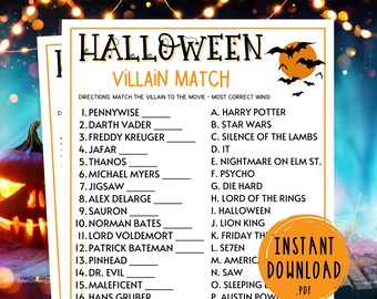Movie Villain Matching Game | Halloween Party Games | Halloween Trivia ...