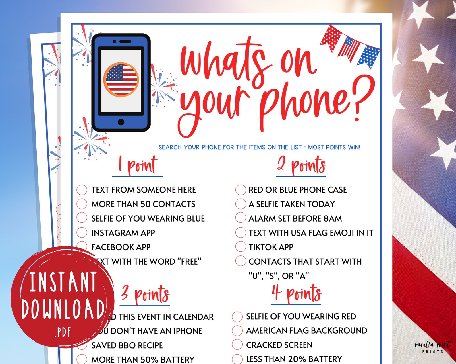 Memorial Day Whats on Your Phone Game Printable Memorial Day - Etsy