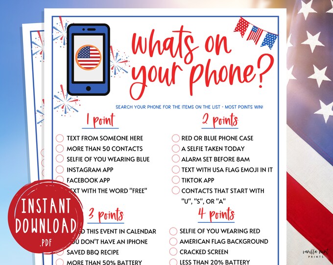 4th of July Whats on Your Phone Game | Independence Day Printable ...
