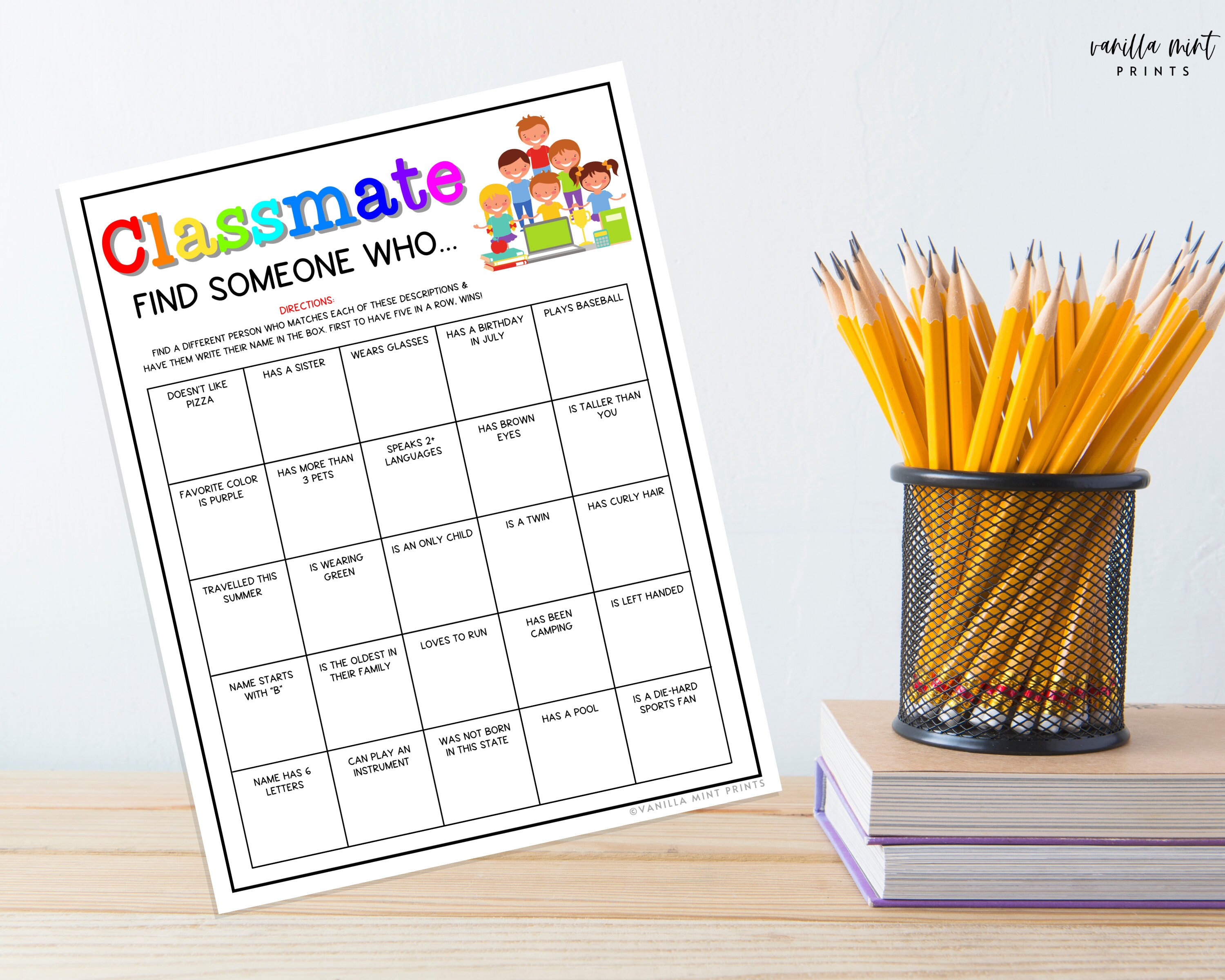 Back to School Game Classmate Find Someone Who Bingo - Etsy