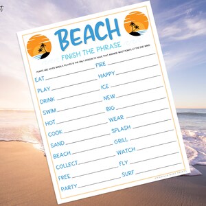 Beach Finish the Phrase Game | Printable Summertime Games | Fun Beach ...