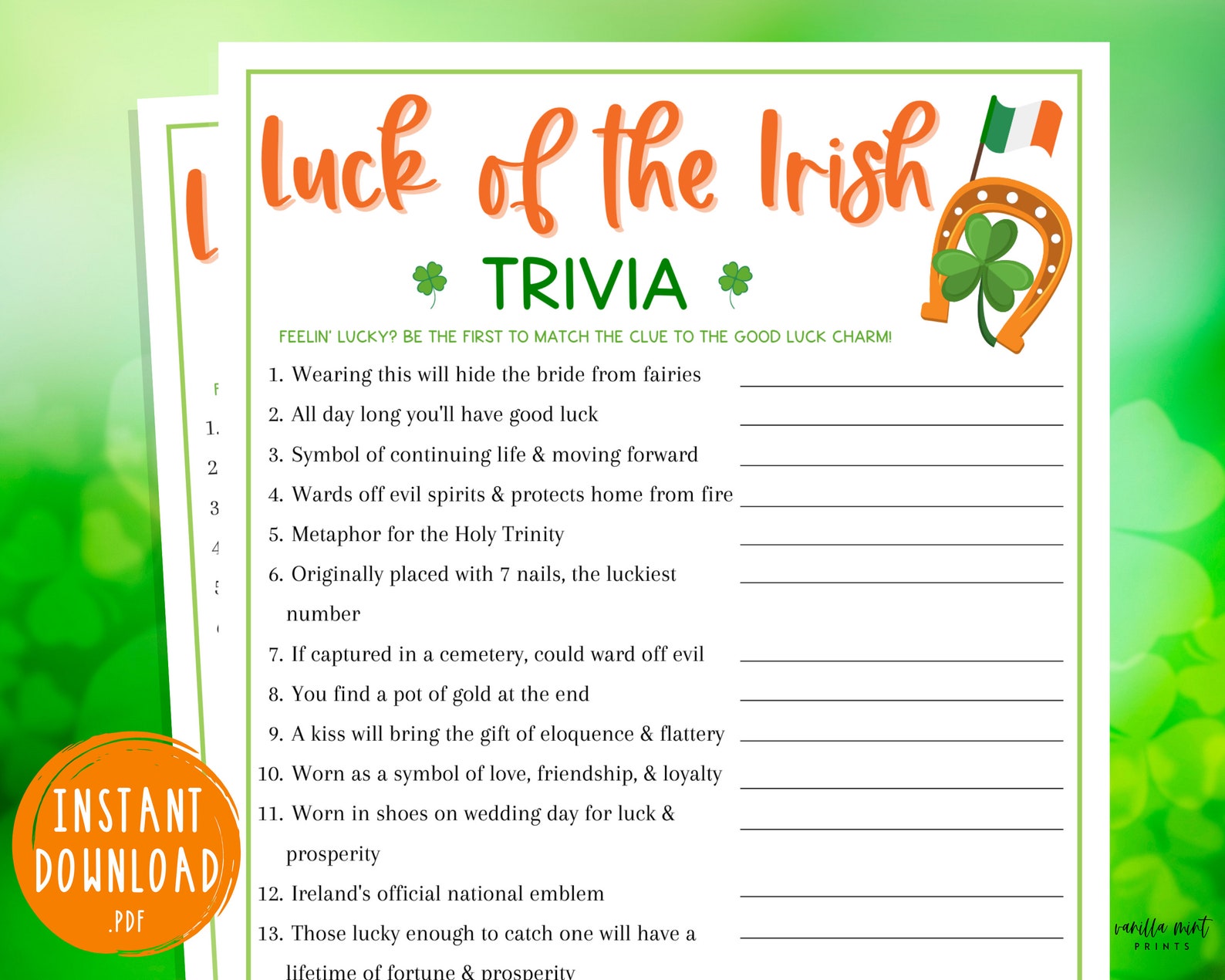 St. Patrick's Day Trivia Game Luck of the Irish - Etsy