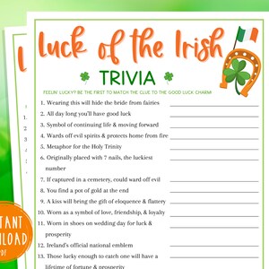St. Patrick's Day Trivia Game | Luck of the Irish Printable Game | Fun ...