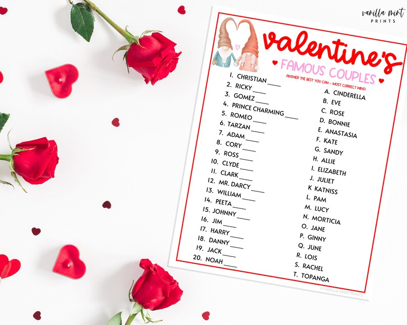 Valentine's Day Famous Couples Match Game Valentine - Etsy