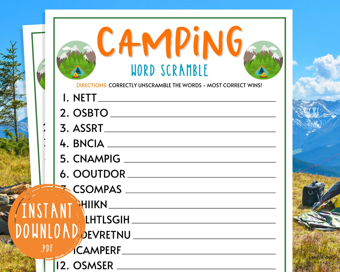 Camping Word Scramble Word Game Printable Campground Party | Etsy
