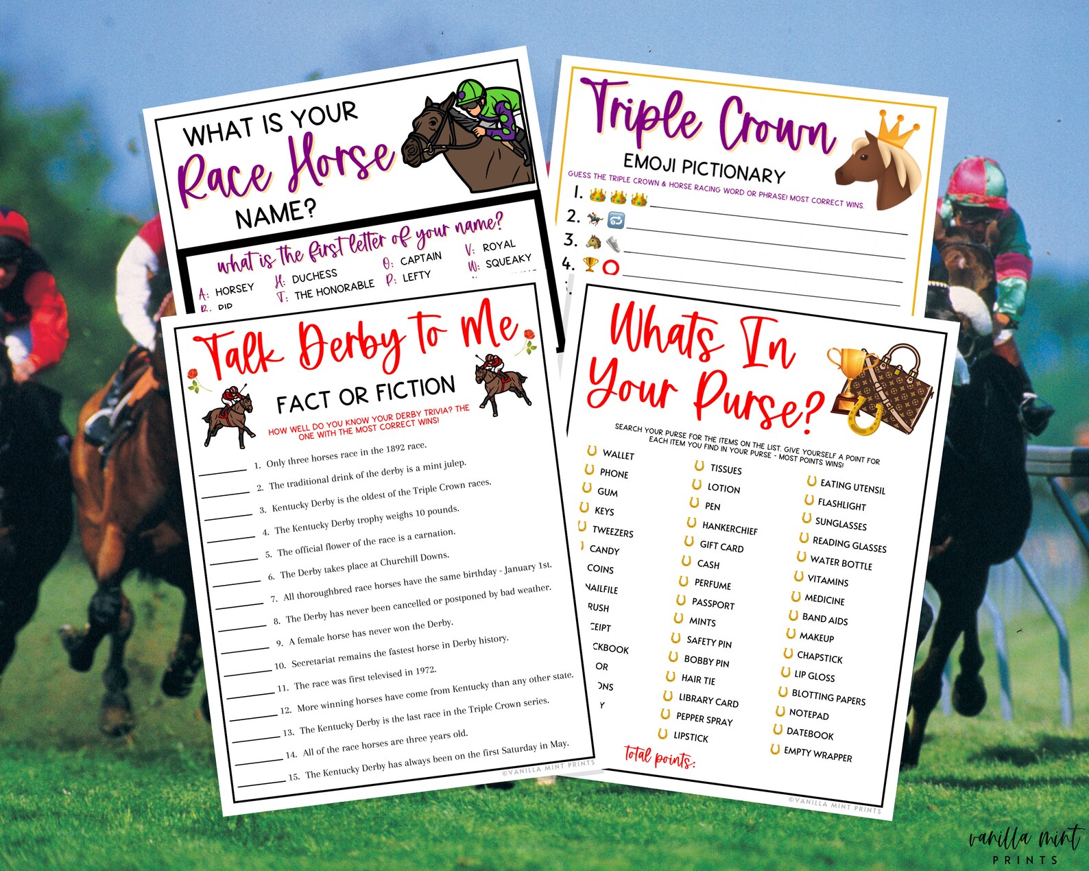 Kentucky Derby 10 Game BUNDLE Volume 2 Ten Horse Race Party - Etsy