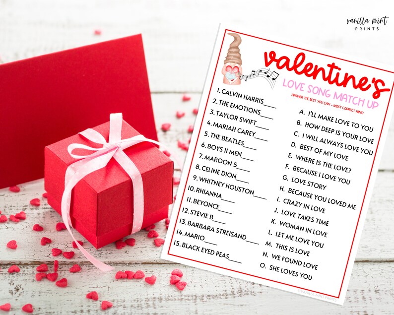 Valentine's Day Love Song Trivia Game Valentine - Etsy