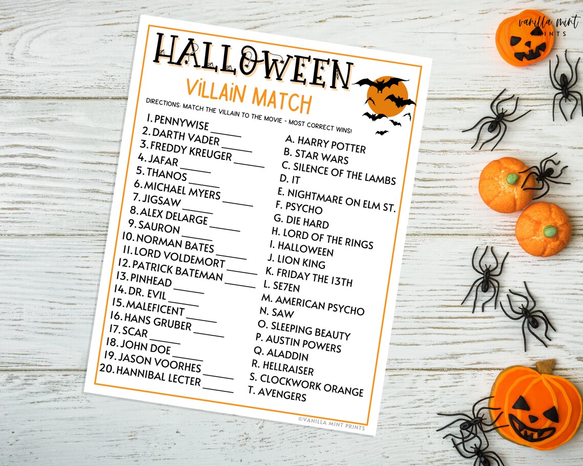 Halloween Villain Matching Game Halloween Printable Games | Etsy