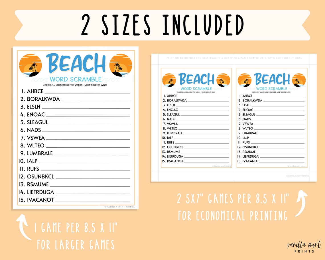 Beach Word Scramble Game Printable Summertime Games Fun - Etsy