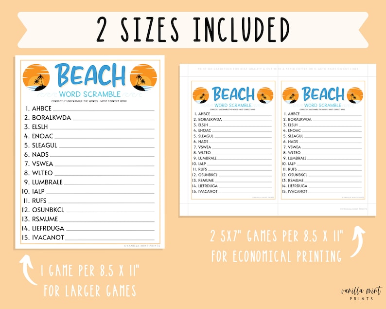 Beach Word Scramble Game Printable Summertime Games Fun - Etsy