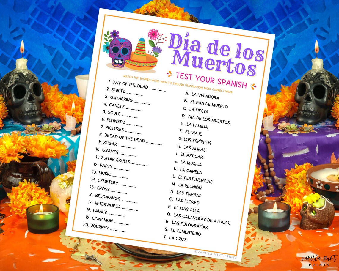 Día De Los Muertos Test Your Spanish Printable Day of the - Etsy