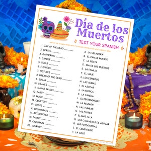 Día De Los Muertos Test Your Spanish | Printable Day of the Dead Party ...