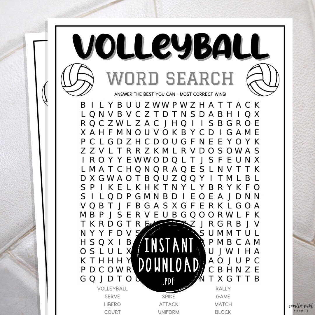 Volleyball Word Search Game | Printable Volleyball Team Party Games ...