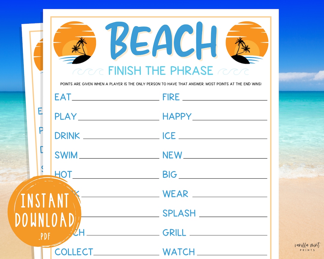 Beach Finish the Phrase Game | Printable Summertime Games | Fun Beach ...