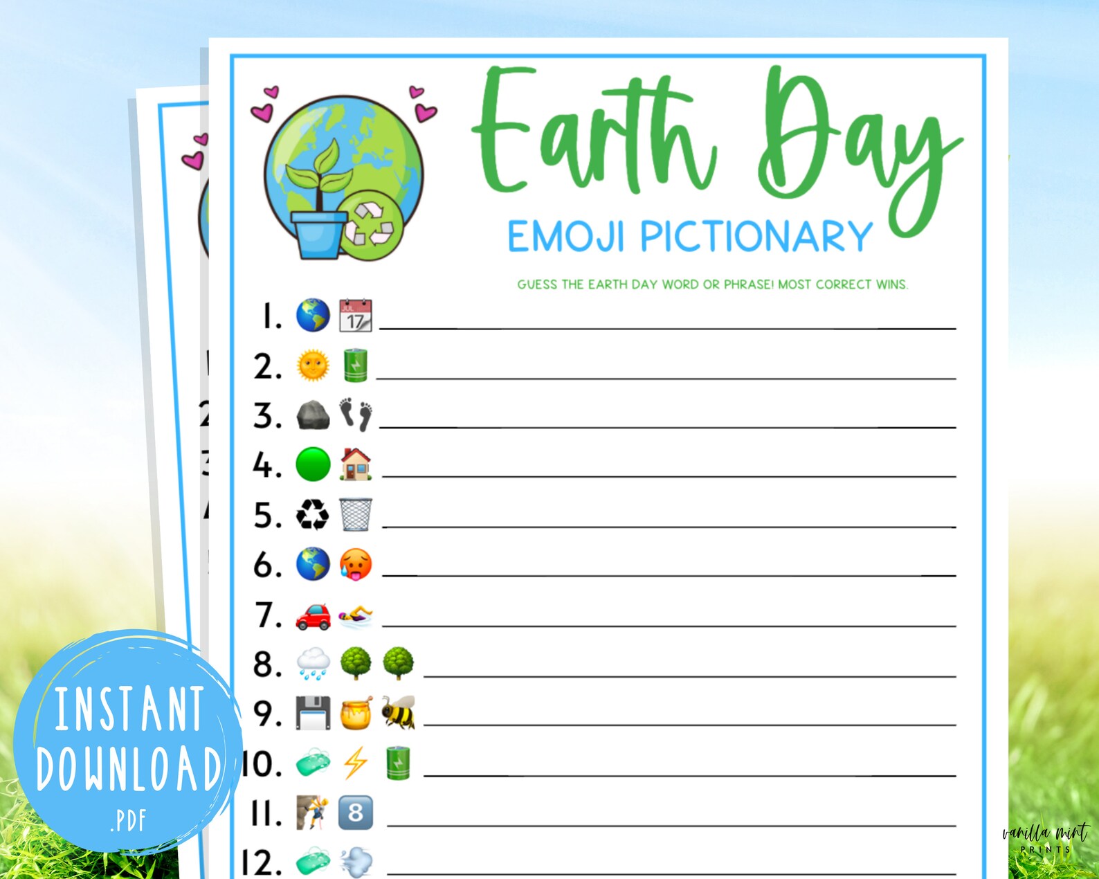 Earth Day Emoji Pictionary Game | Fun Printable Spring Games ...