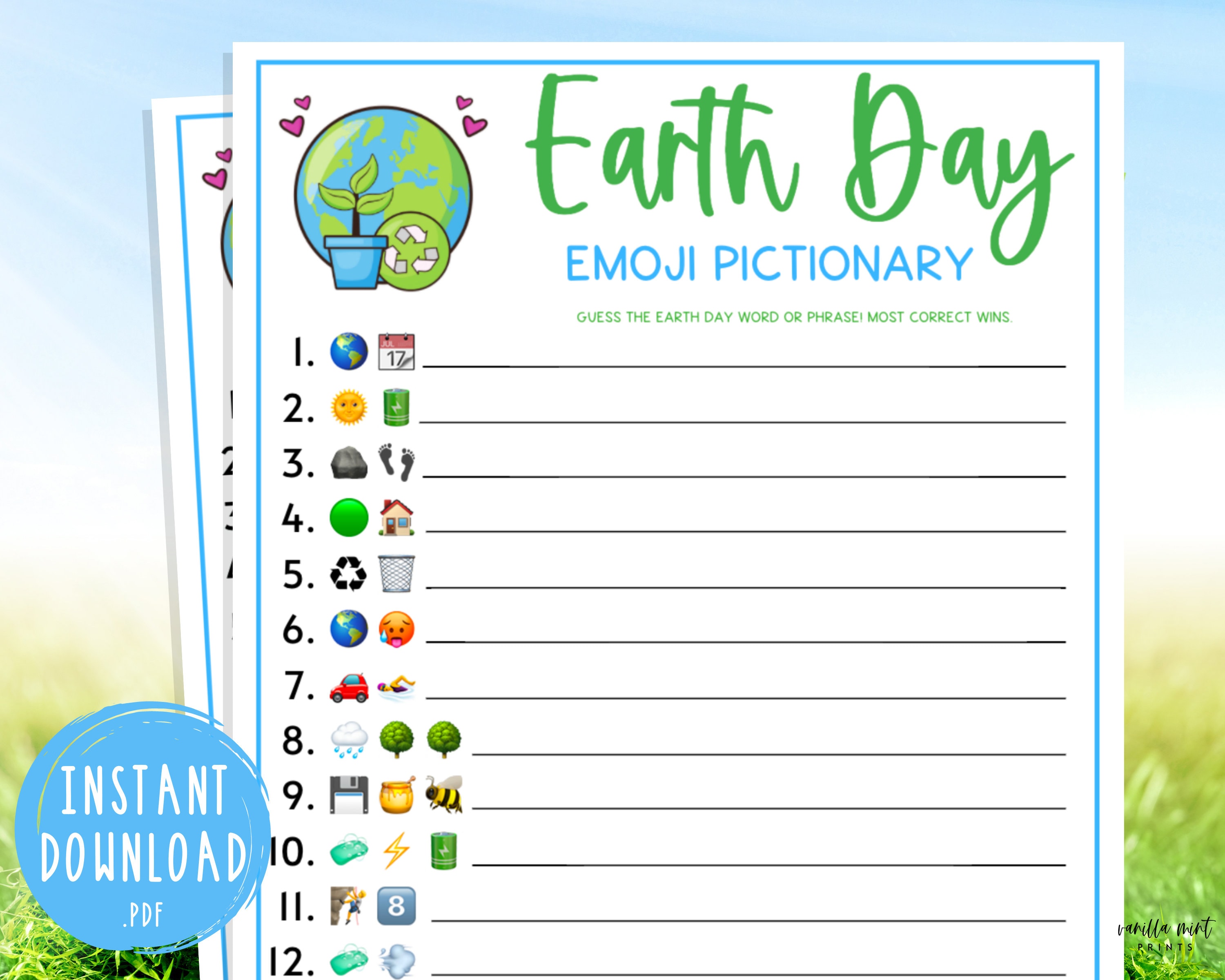 Earth Day Emoji Pictionary Game | Fun Printable Spring Games ...