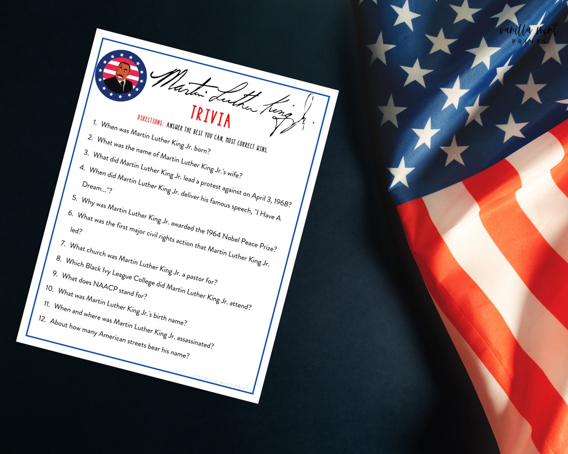 Martin Luther King Jr Trivia Game MLK Jr Day Printable Games - Etsy
