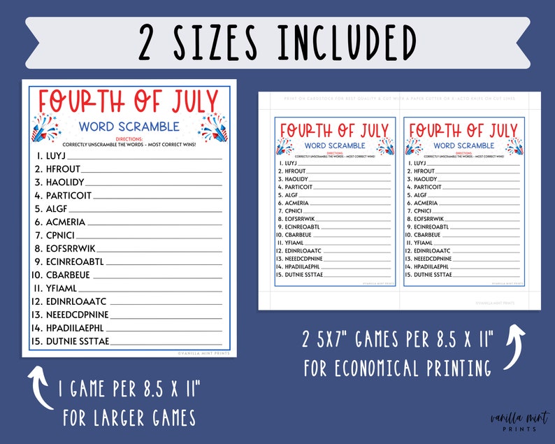 Fourth of July Word Scramble Game 4th of July Printable - Etsy