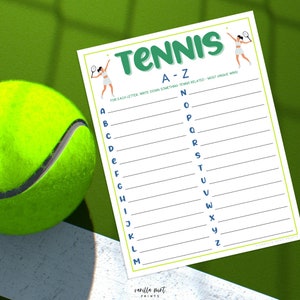 Tennis A to Z Word Game | Printable Tennis Themed Party Games | Tennis ...
