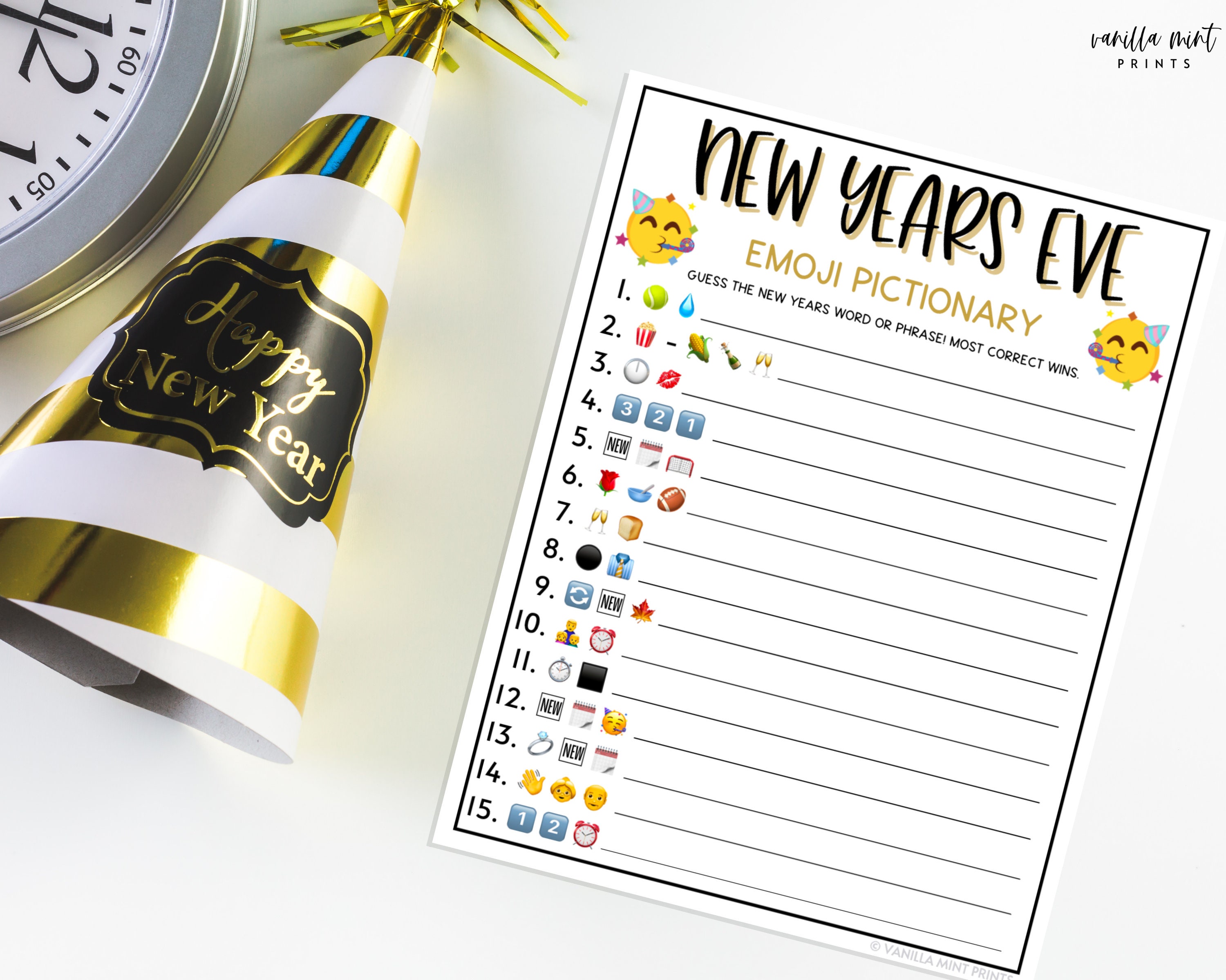 New Years Eve Emoji Pictionary Game Printable Games Fun - Etsy UK