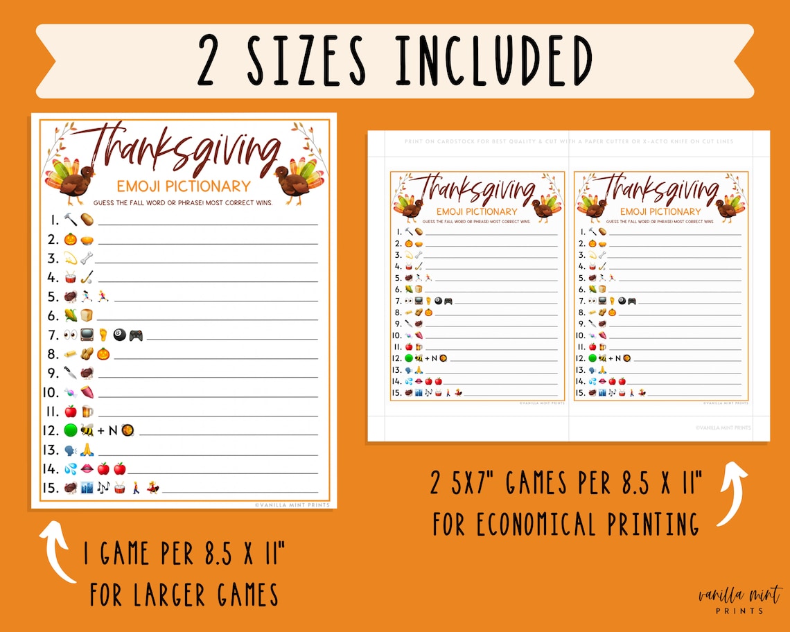 Thanksgiving Emoji Pictionary Game Thanksgiving Printable - Etsy