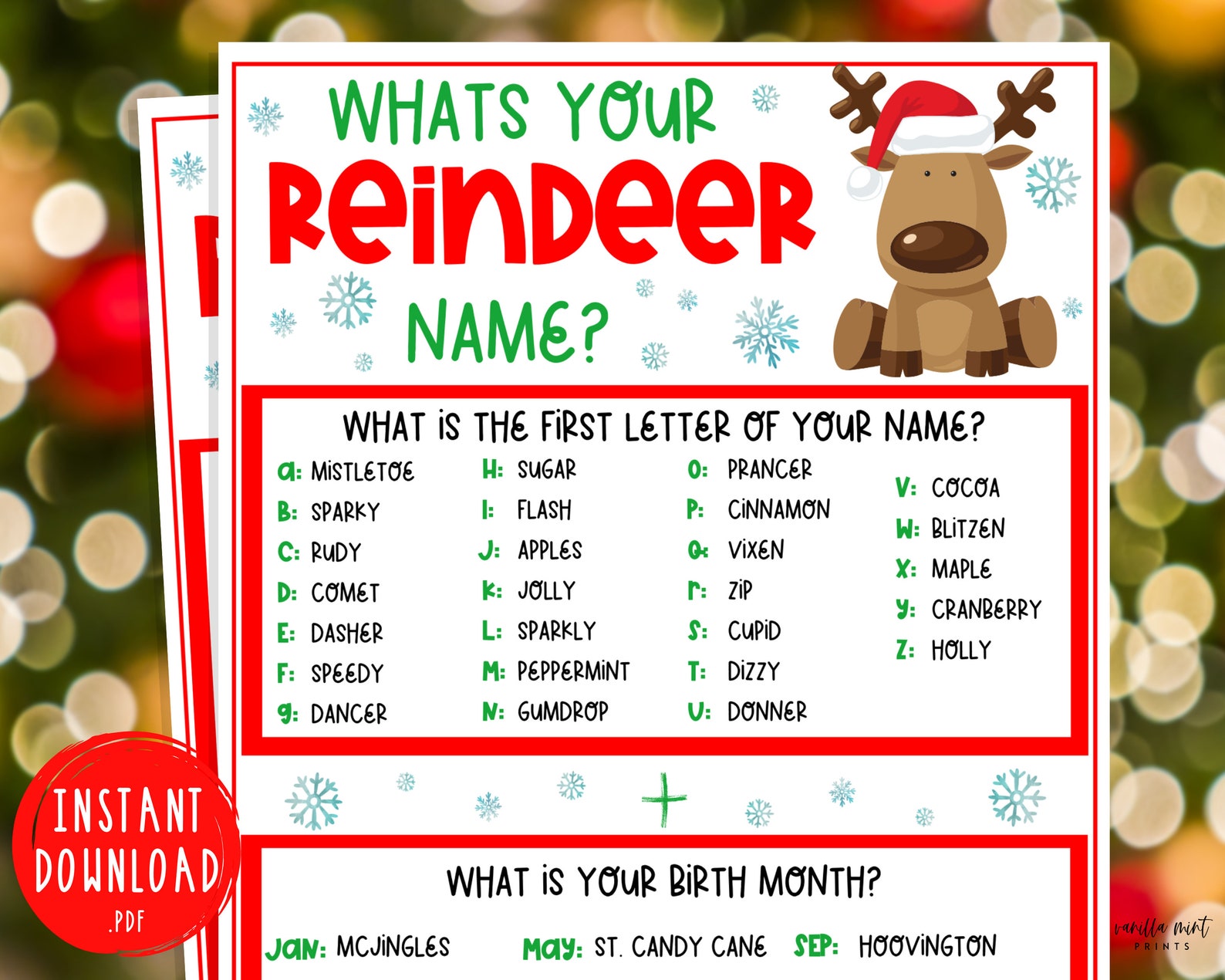 Whats Your Reindeer Name Game Funny Christmas Printable Name - Etsy
