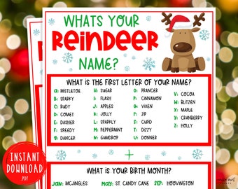 Whats Your Reindeer Name Game, Funny Christmas Printable Name Games ...