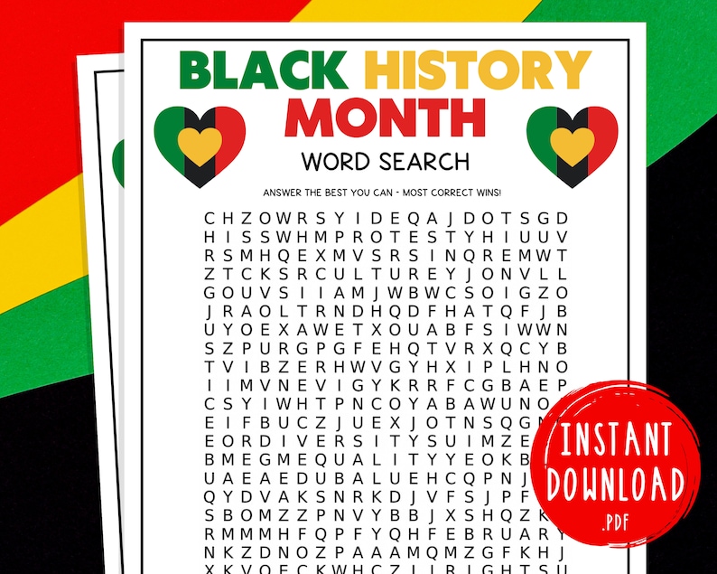 Black History Month Word Search Game African American - Etsy
