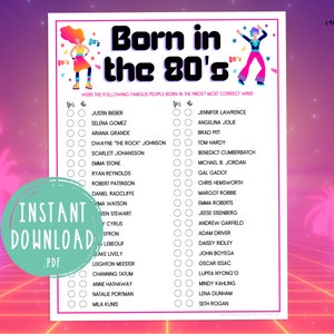 Totally 80's Born in the 80s Trivia Party Game | Printable 1980s Game ...