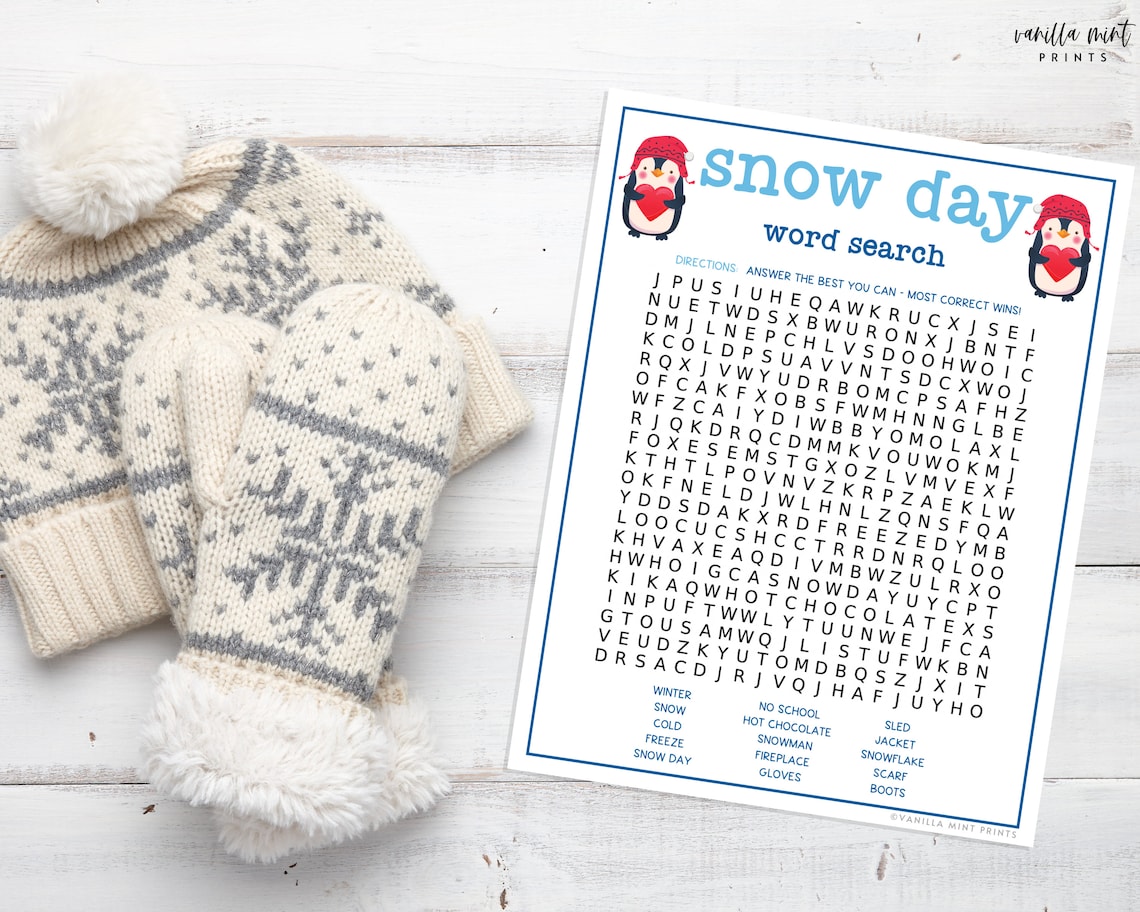 Snow Day Word Search Game Fun Printable Winter Games - Etsy Canada