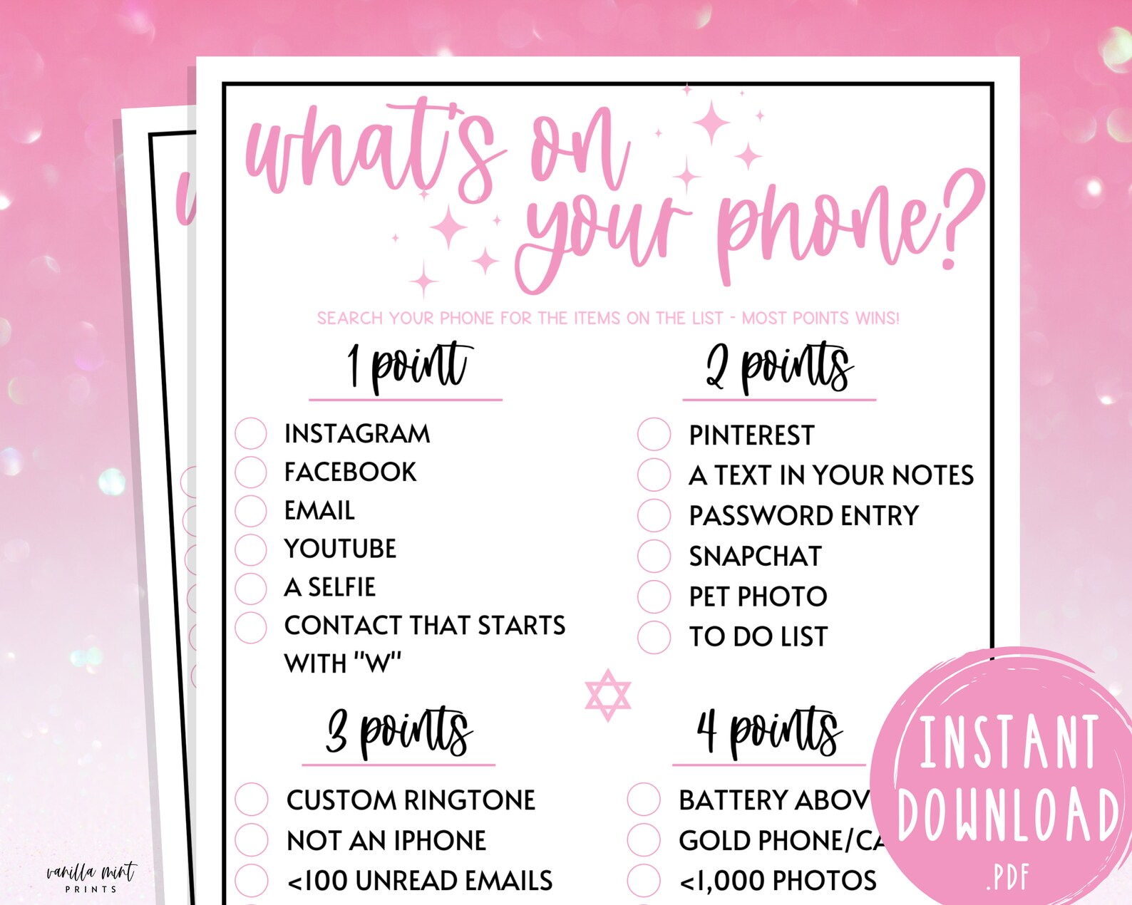 Bat Mitzvah Games | Whats on Your Phone Bat Mitzvah Game | Birthday ...