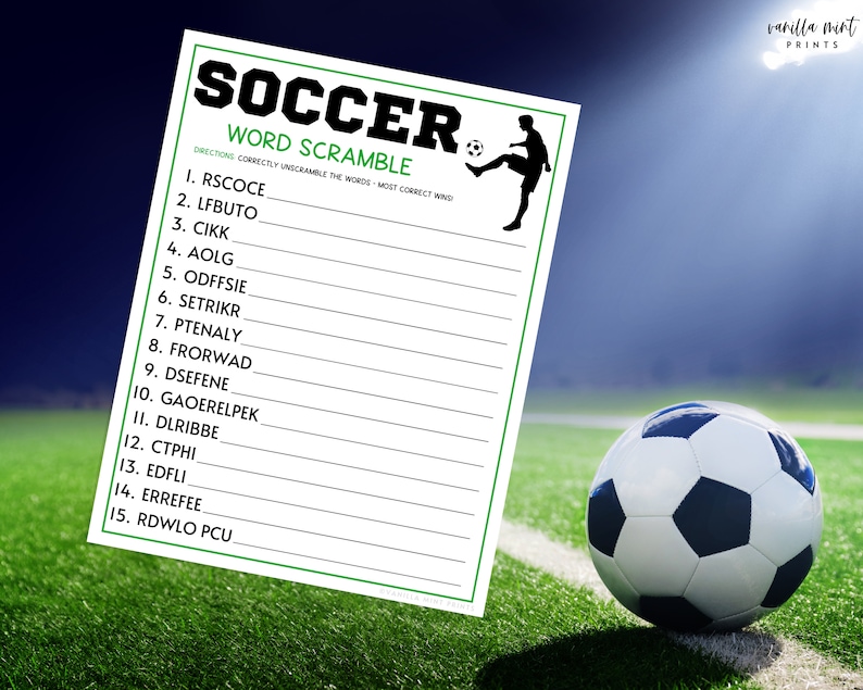 Soccer Word Scramble Game | Printable Soccer Team Party Game | Futbol ...