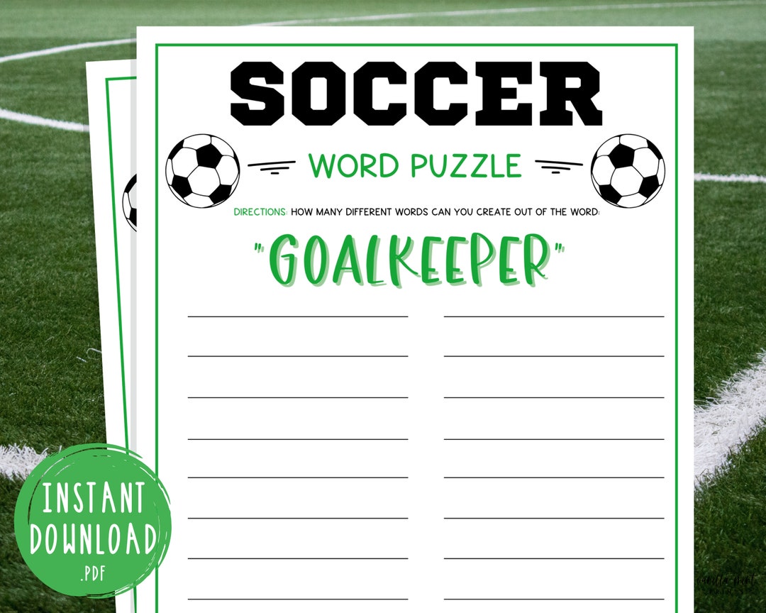 Soccer Word Puzzle Game | Printable Soccer Team Party Games | Futbol ...