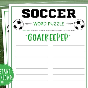 Soccer Word Puzzle Game | Printable Soccer Team Party Games | Futbol ...
