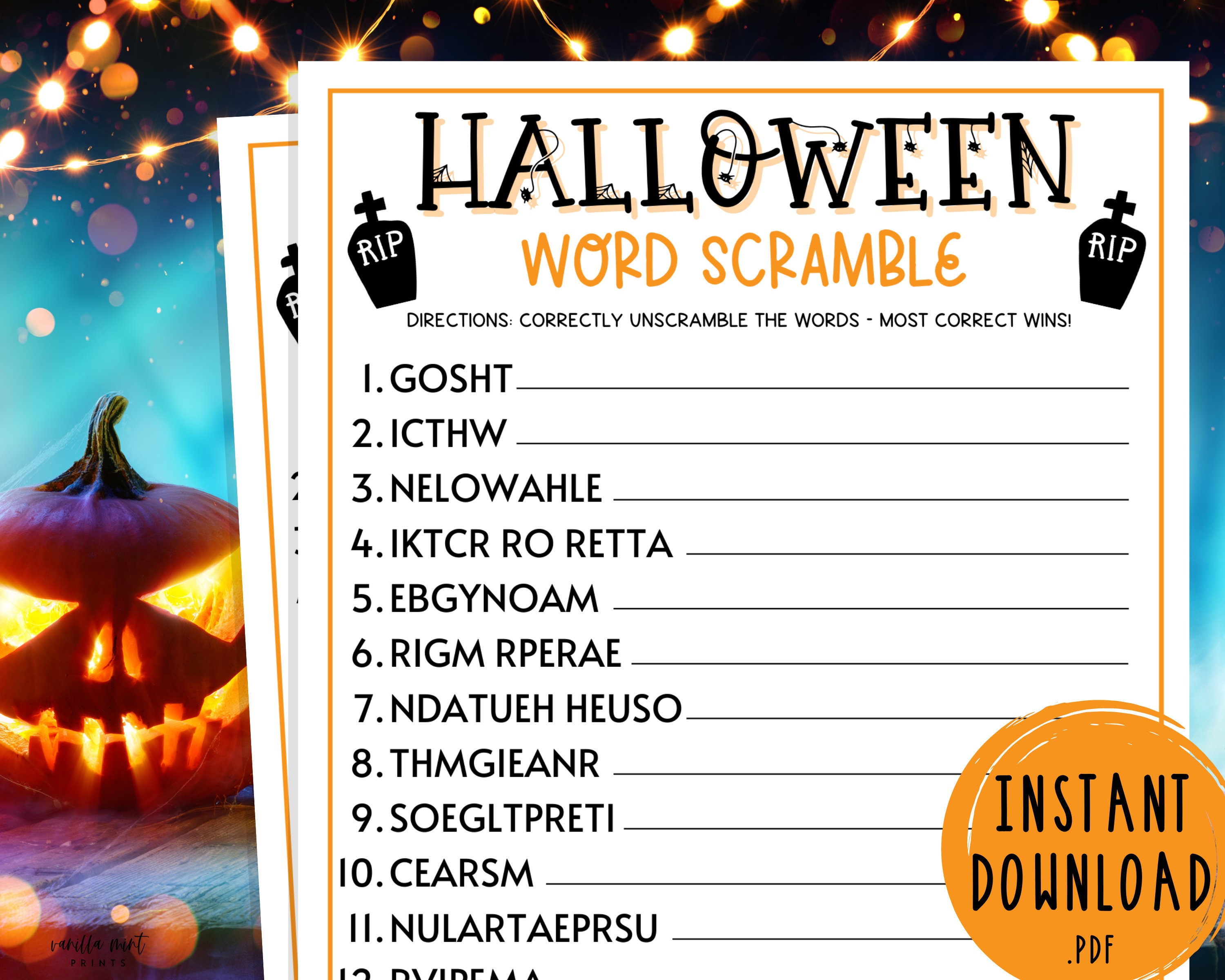 Halloween Word Scramble Game Halloween Printable Games | Etsy