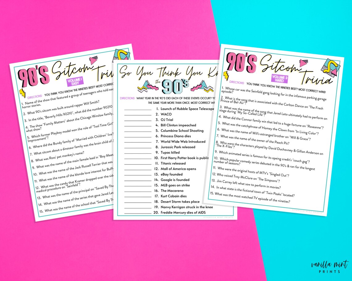 1990's Trivia 90s Trivia BUNDLE of 10 Games Trivia | Etsy