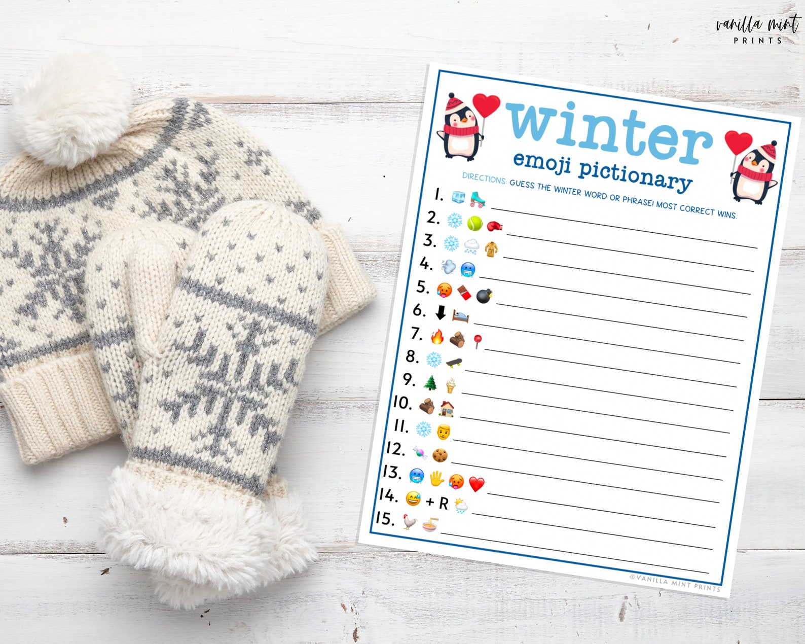 Winter Emoji Pictionary Game Printable Winter Games - Etsy