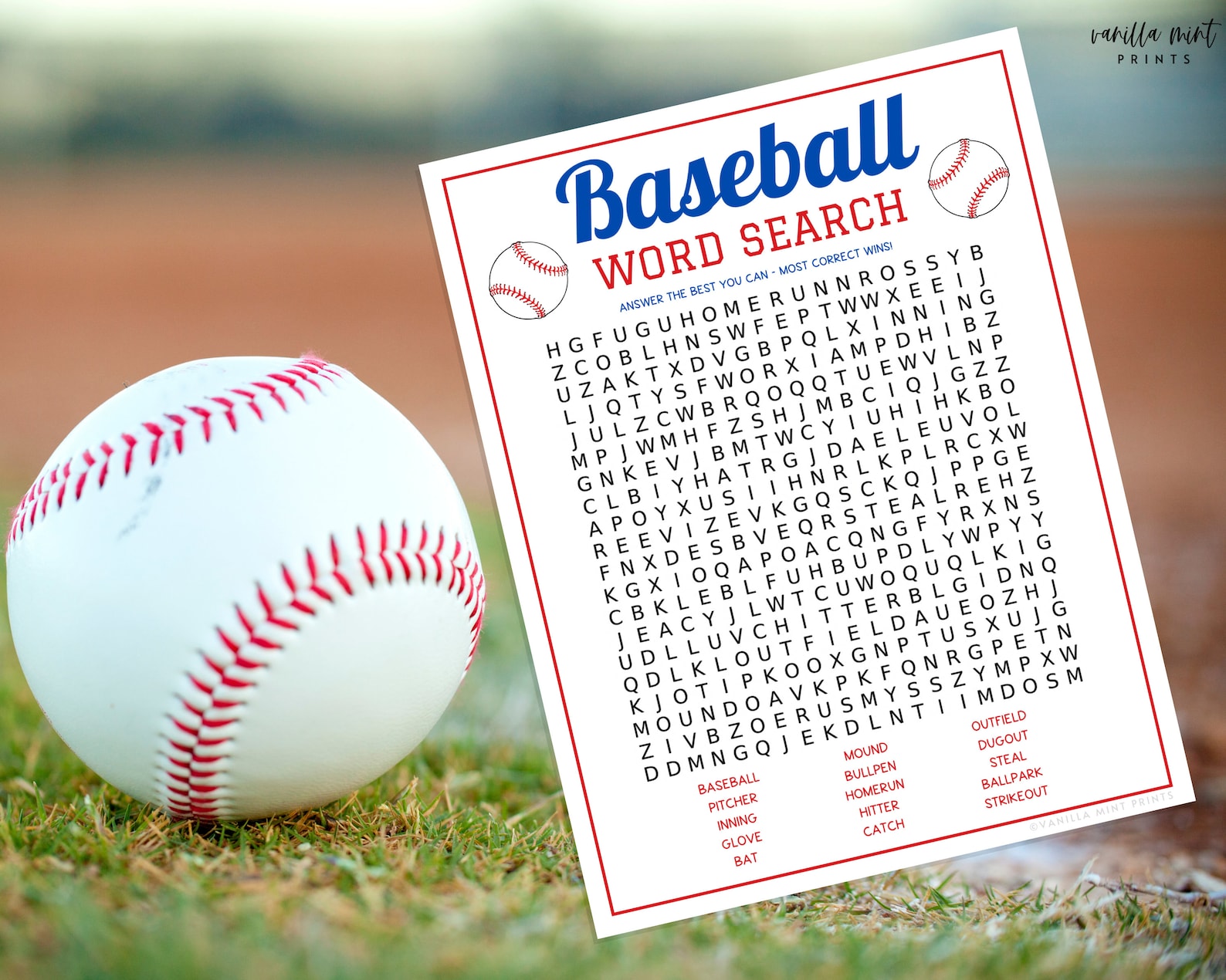 Baseball Word Search Game Printable Baseball Team Party - Etsy