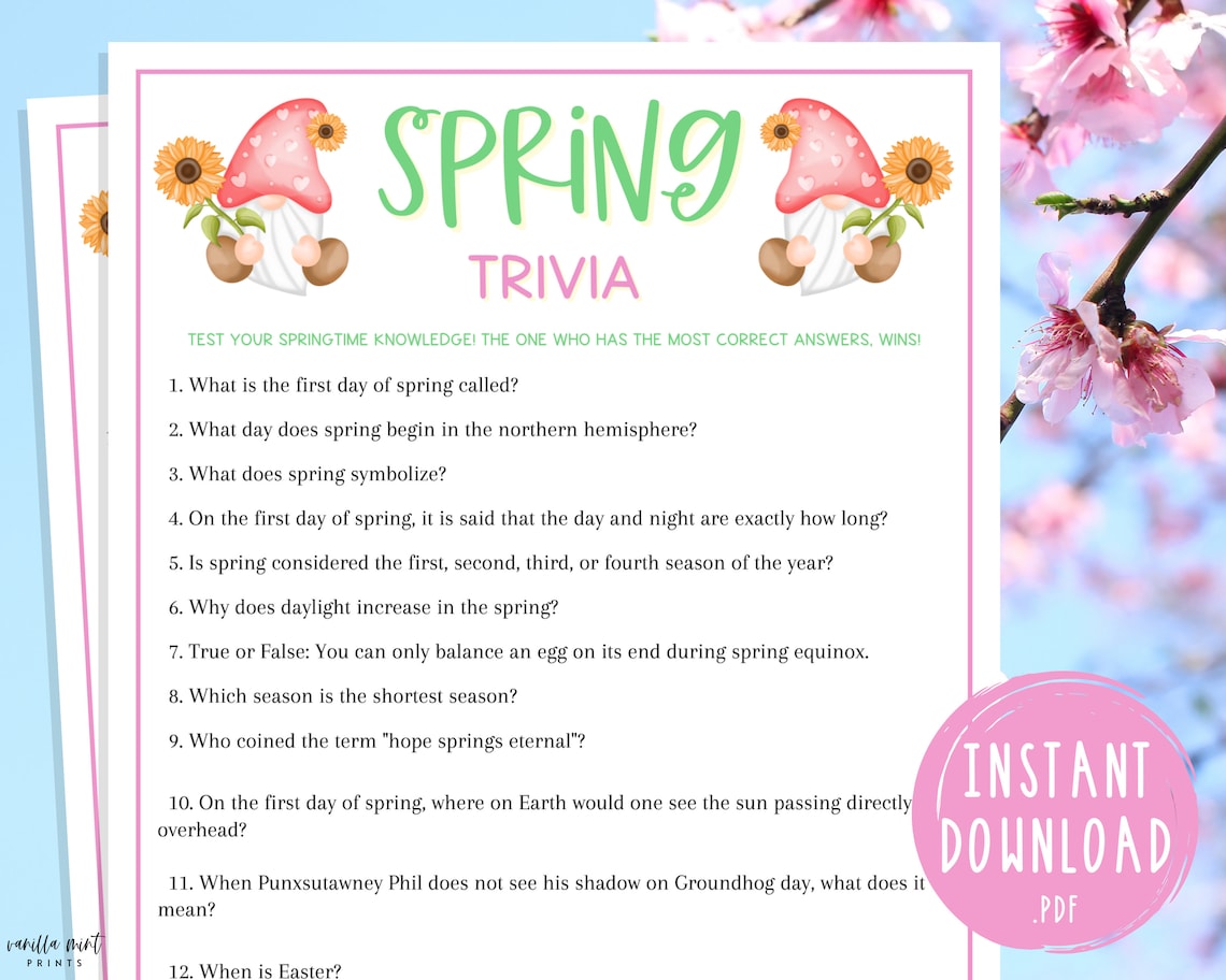 Spring Trivia Game Printable Springtime Games Party Games | Etsy