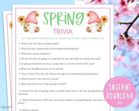 Spring Trivia Game Printable Springtime Games Party Games | Etsy