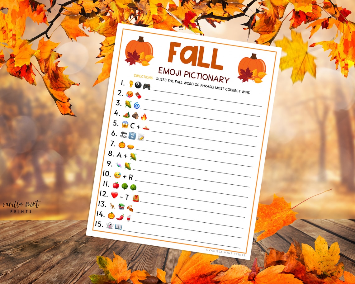 Fall Emoji Pictionary Game Printable Autumn Games Fall - Etsy