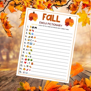 Fall Emoji Pictionary Game Printable Autumn Games Fall | Etsy