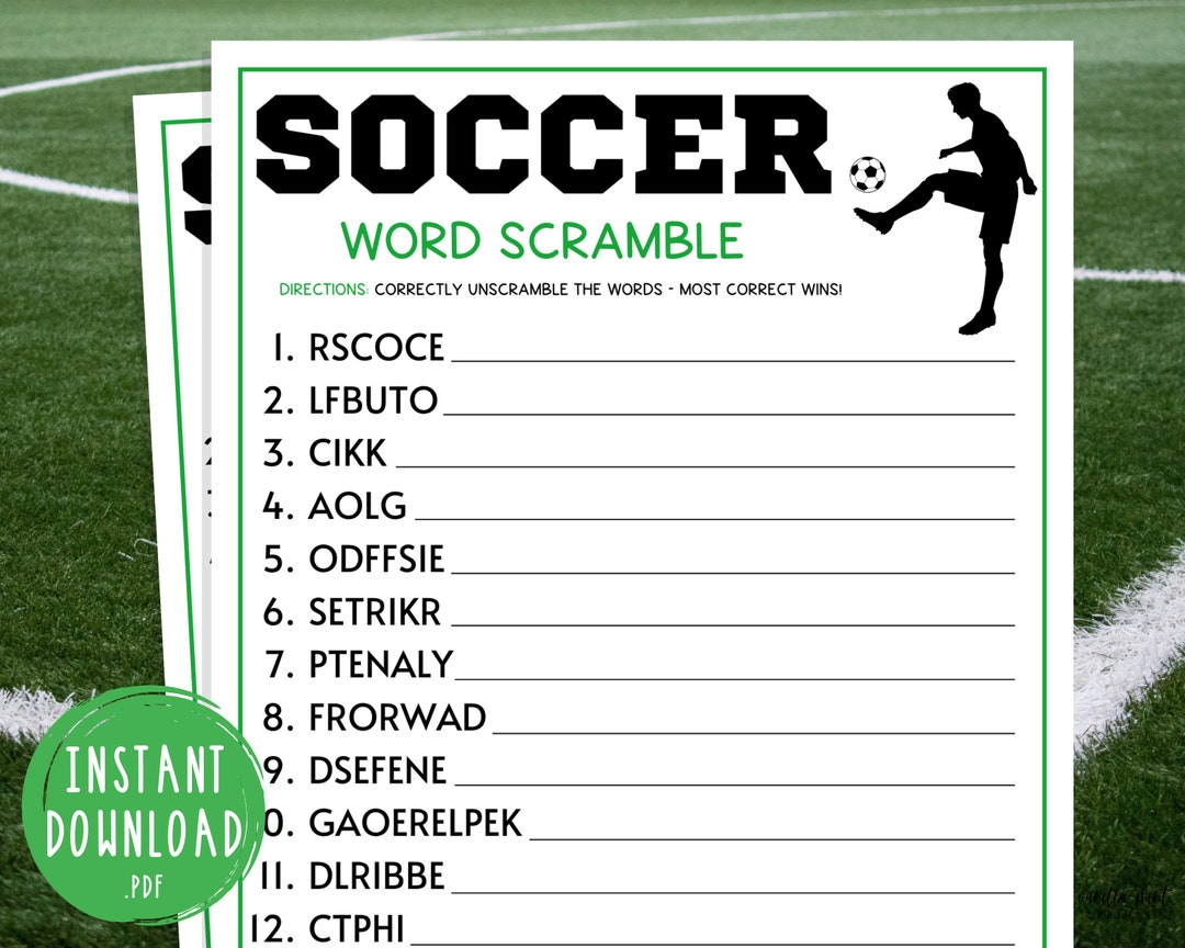 Soccer Word Scramble Game | Printable Soccer Team Party Game | Futbol ...