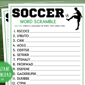 Soccer Word Scramble Game | Printable Soccer Team Party Game | Futbol ...