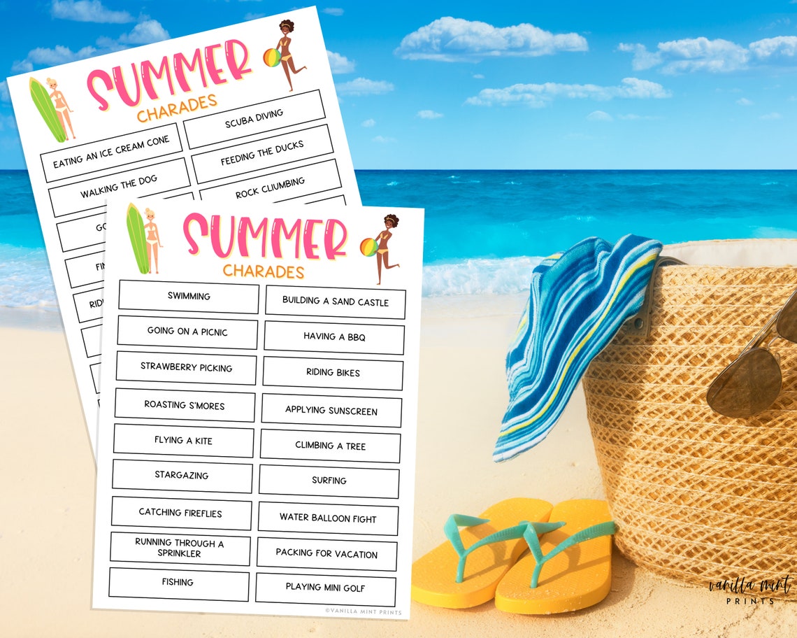 Summer Charades Game Printable Summertime Games Fun Summer - Etsy