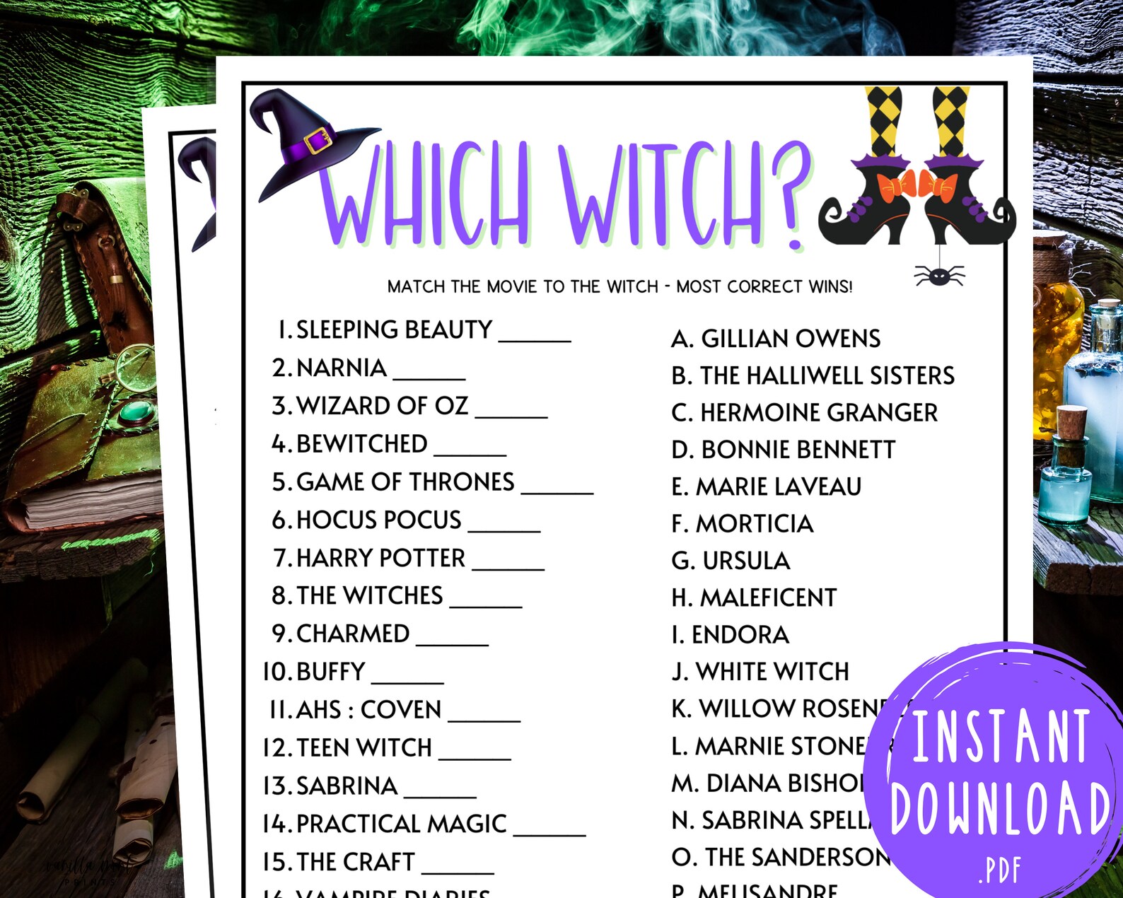 Witches Night Out Witch Matching Game Which Witch Fun - Etsy