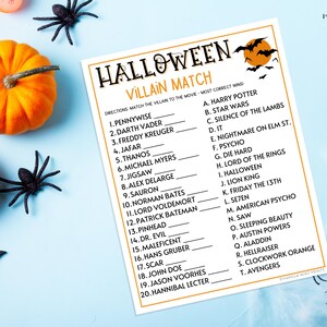 Halloween Trivia Villain Matching Game Bad Guys Trivia Game Scary Movie ...